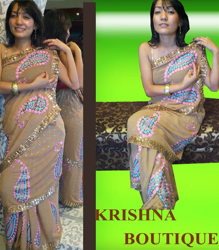 Pastel Color Saree With Heat Work On Thread And Sequincy Border ...